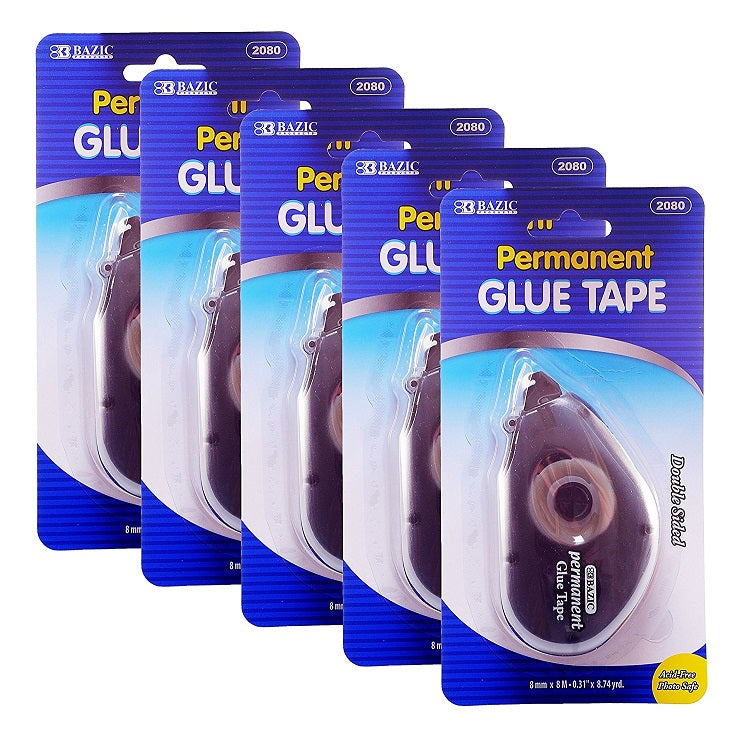 5 Bazic Permanent Glue Tapes (8mm x 8M) Double Sided - Northland Wholesale